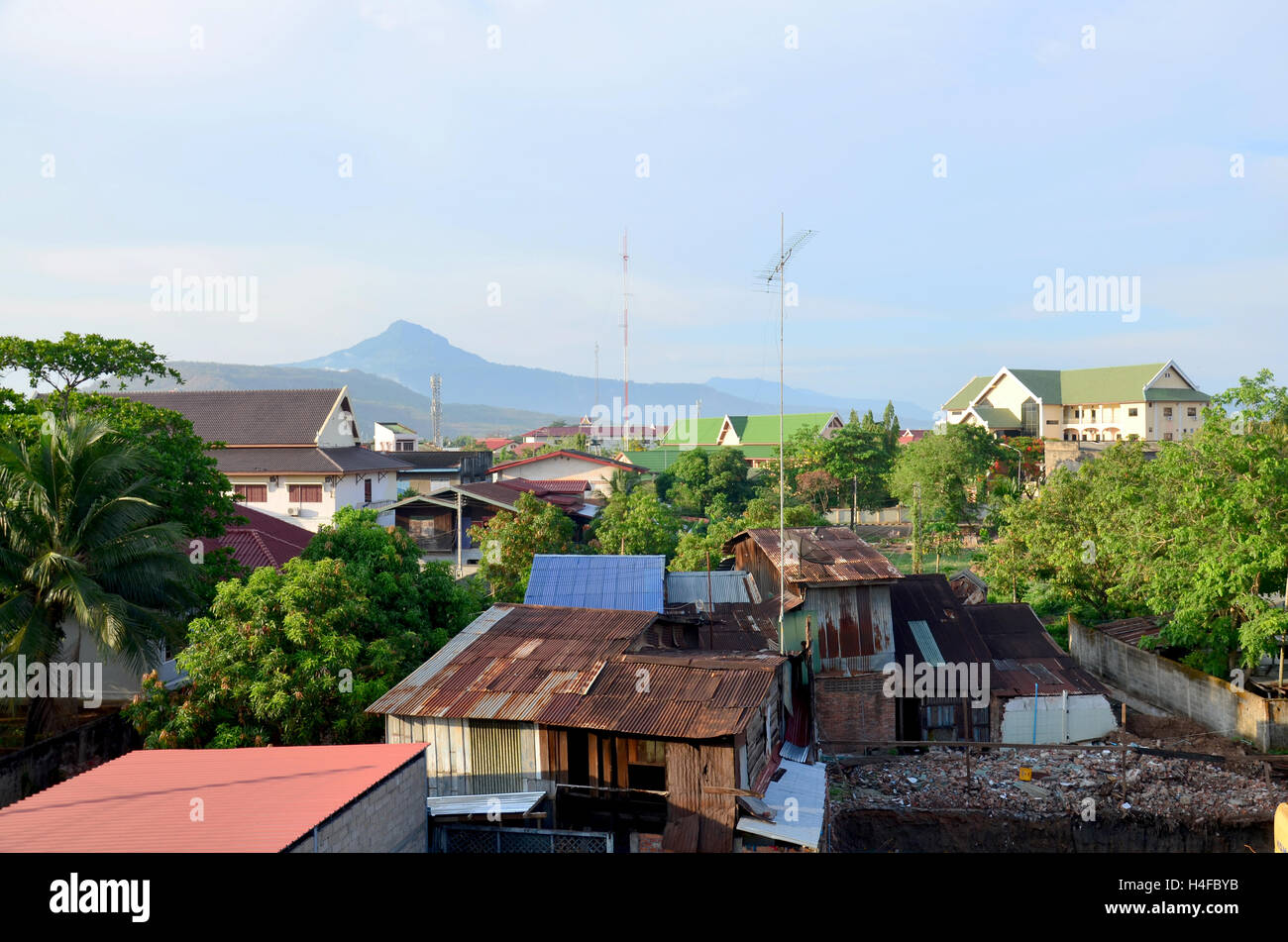 Cityscape with old house and building lao style at Pakse in Champasak ...
