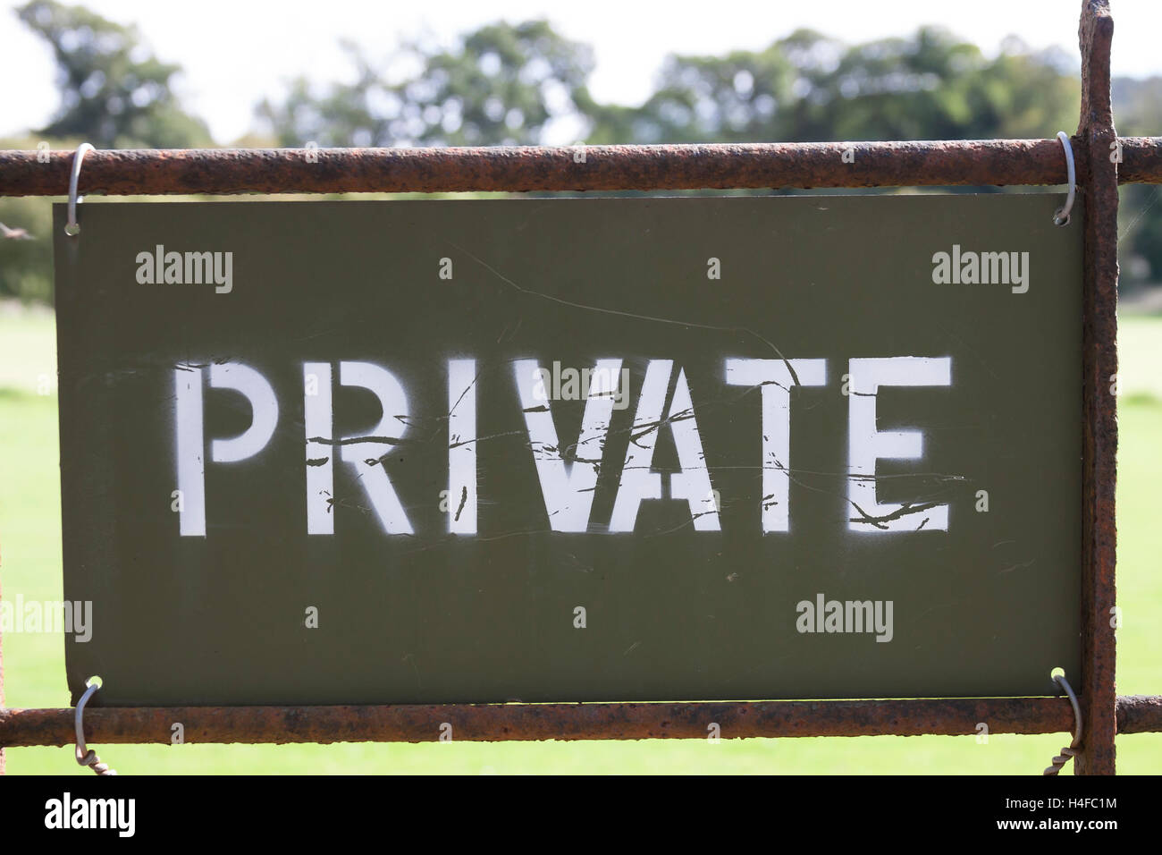 private sign on railing Stock Photo - Alamy