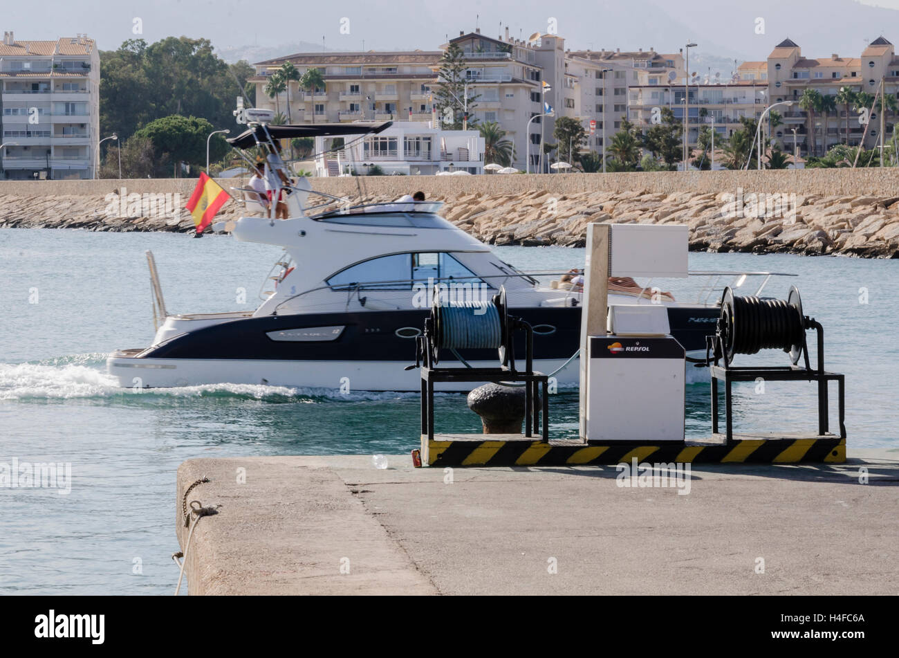 View of a big boat in Altea port, Alicante north, Spain Stock Photo - Alamy