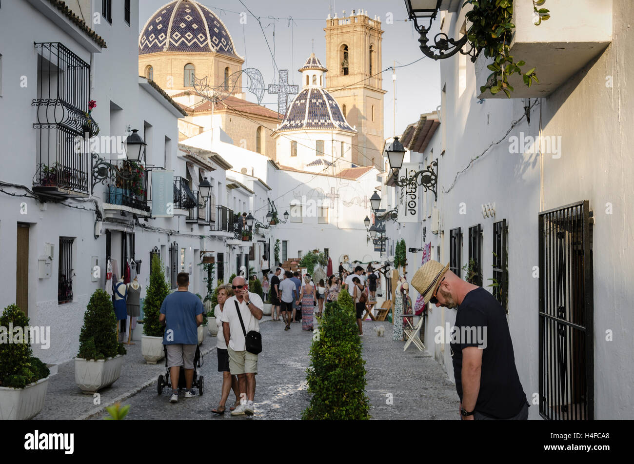 View of a street in Altea village, Alicante north, Spain Stock Photo ...