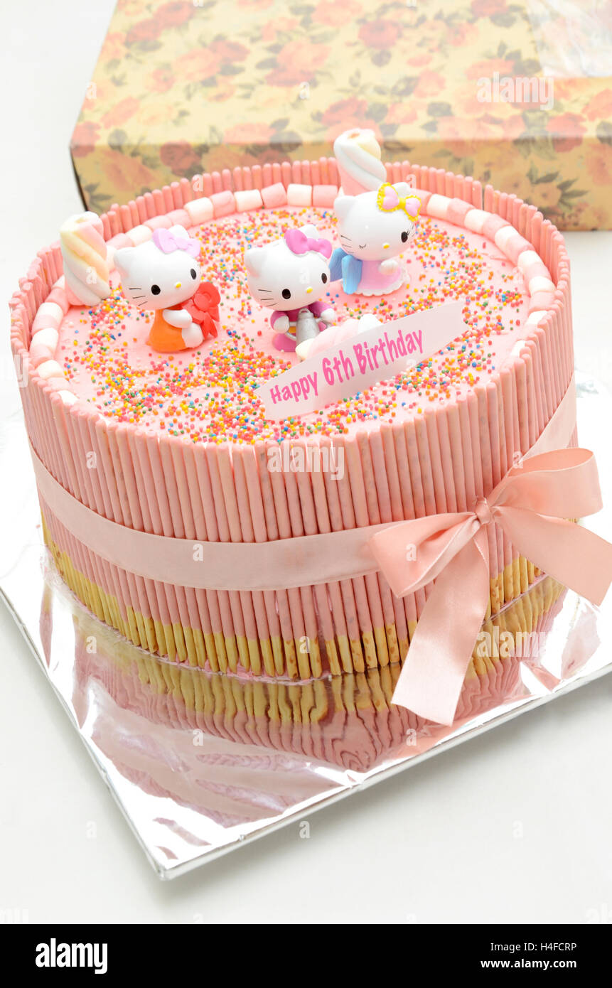 Birthday cake with hello kitty figure toys,, with pocky stick, color ...
