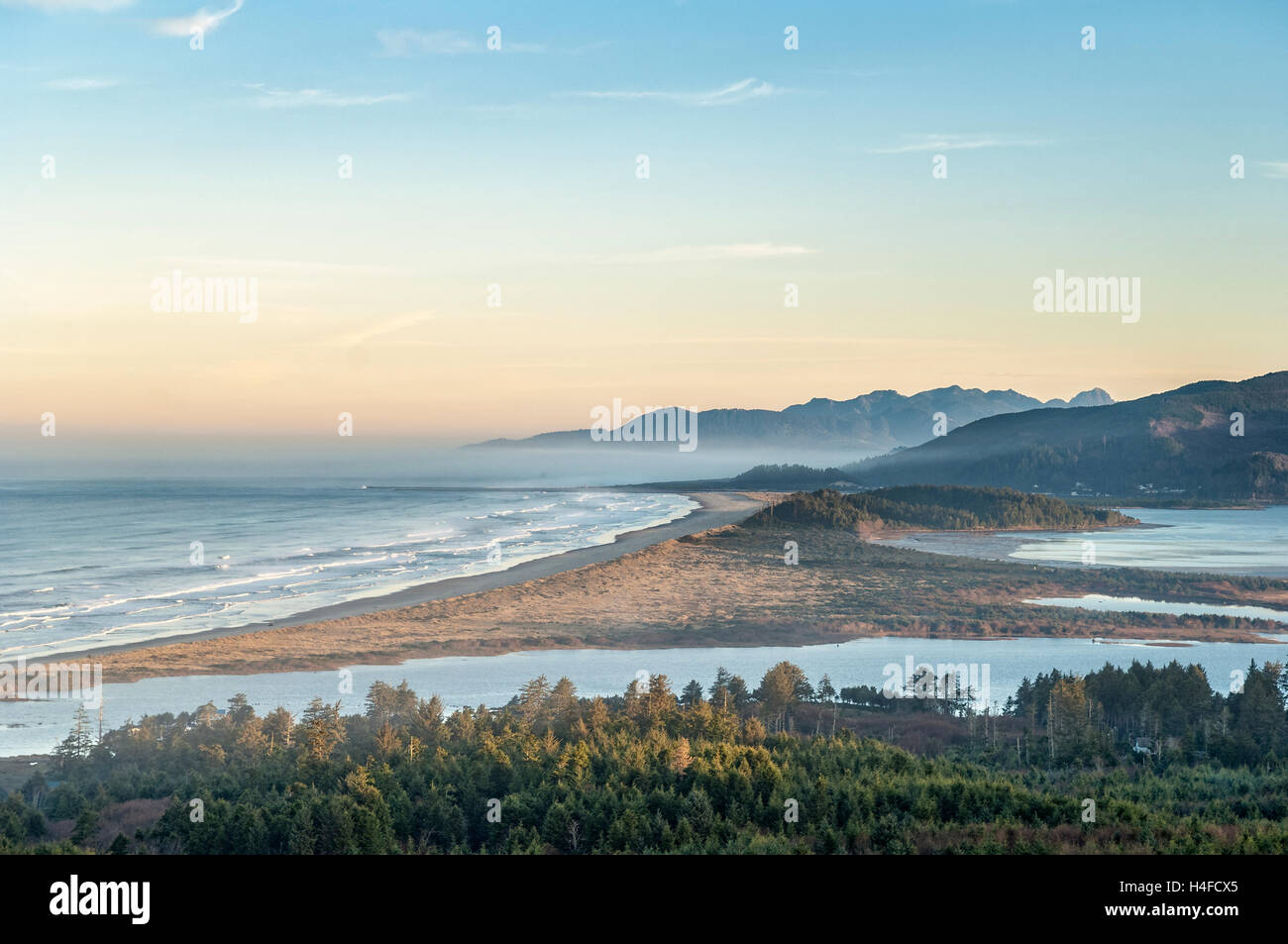 Bayocean Peninsula and Tillamook Bay from Bayocean Road on Cape Meares ...