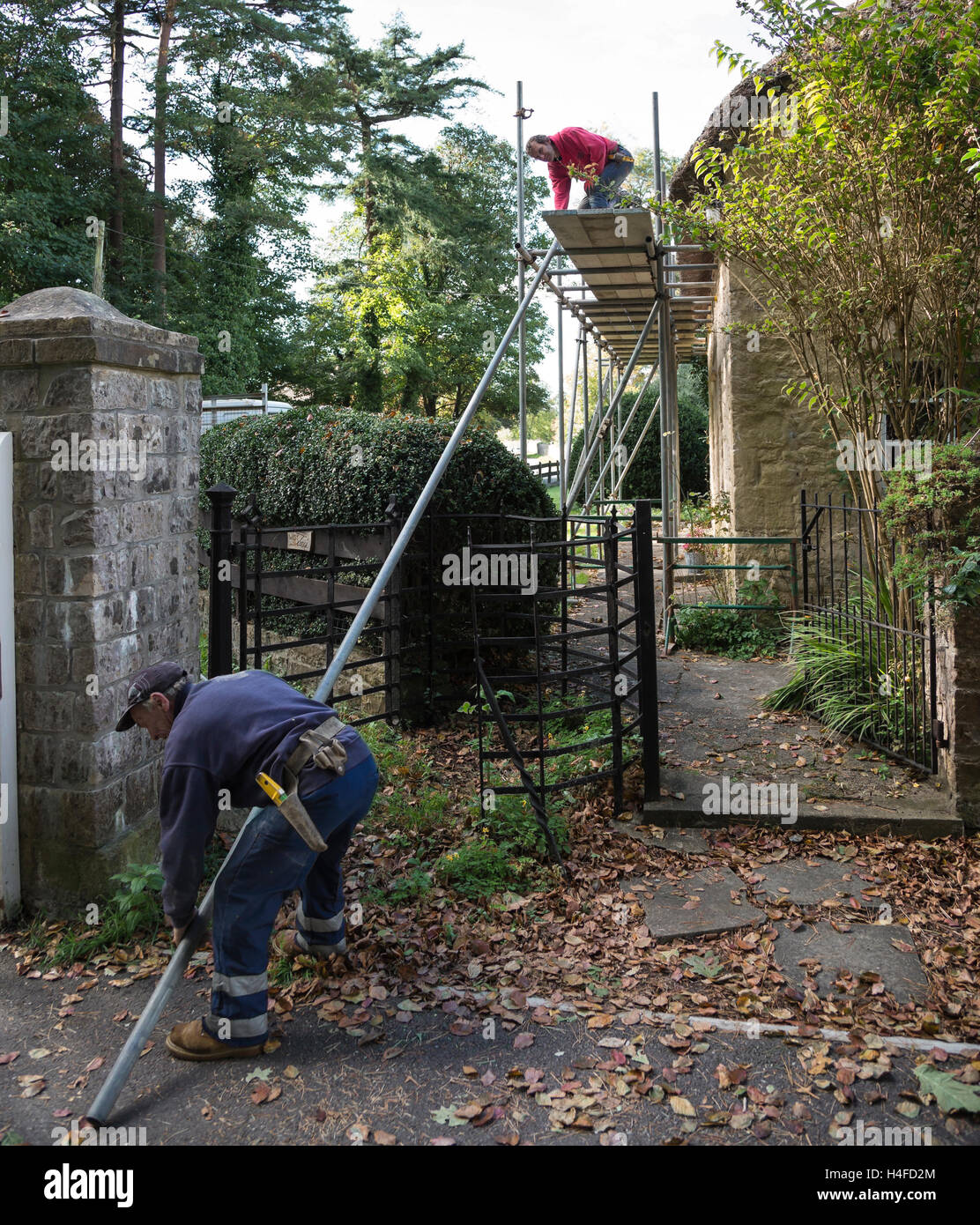 Scaffold workers erecting scaffold Stock Photo - Alamy