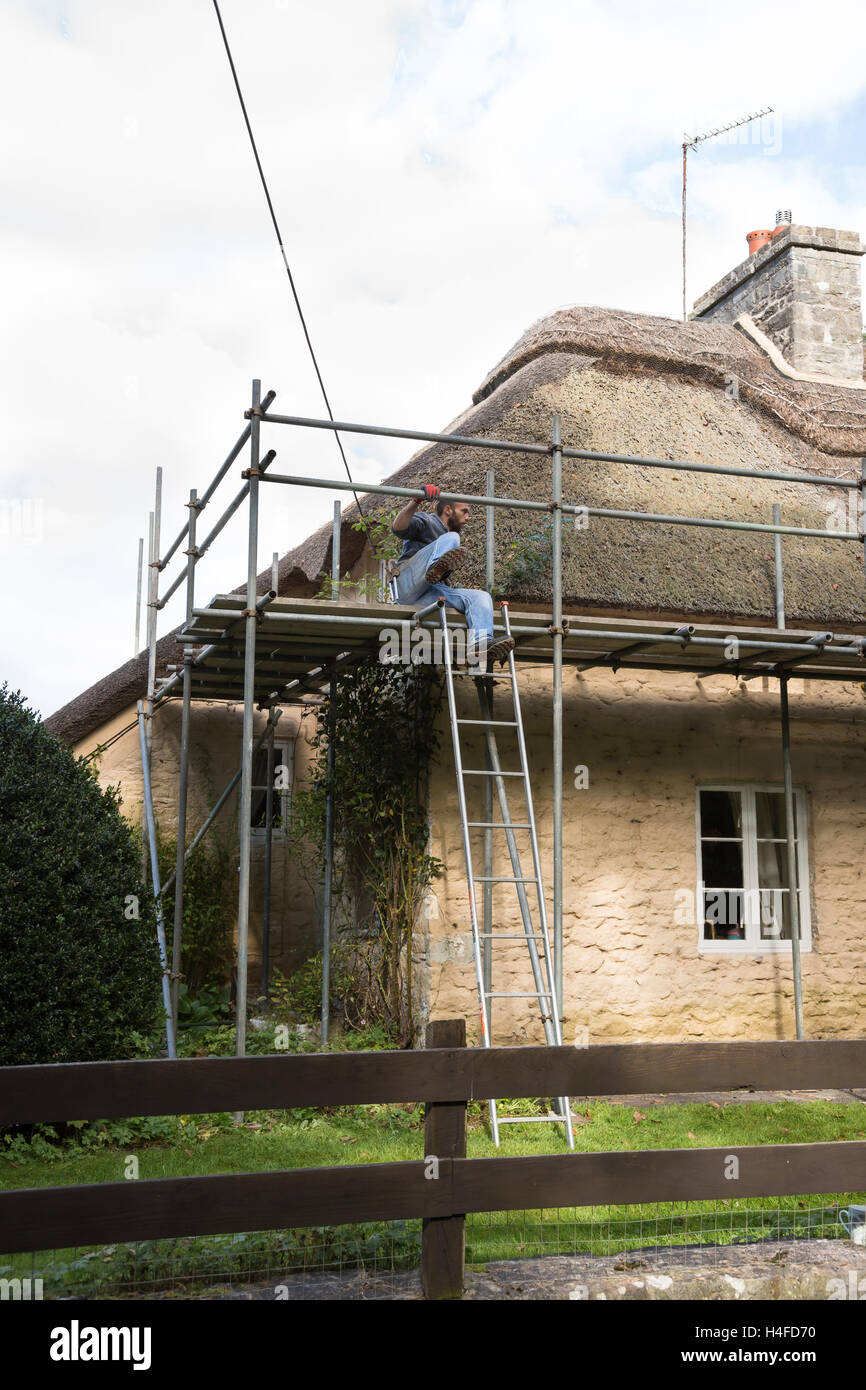 Scaffold worker erecting scaffold Stock Photo - Alamy