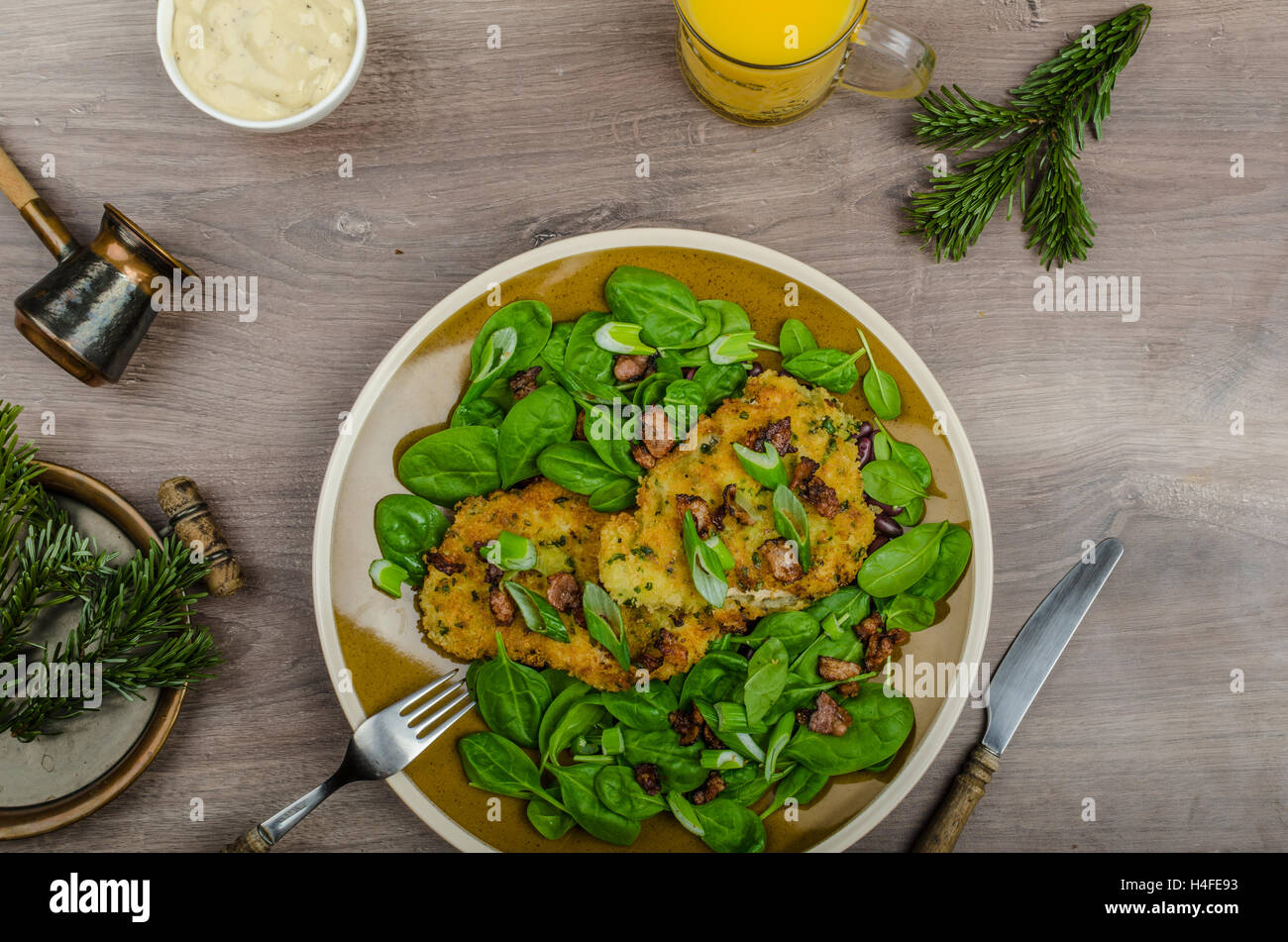 Rabbit steaks with herbs and sour cream, mustard mayonnaise, sprinkled ...