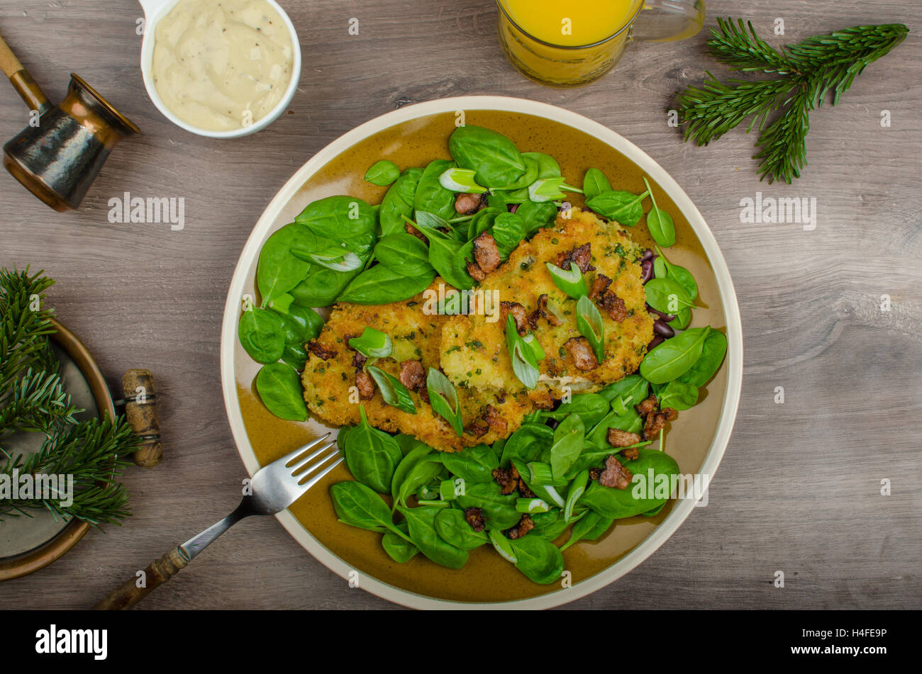 Rabbit steaks with herbs and sour cream, mustard mayonnaise, sprinkled ...