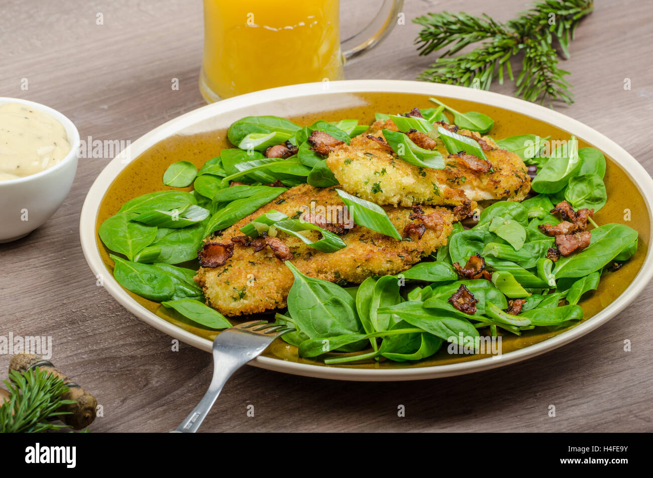 Rabbit steaks with herbs and sour cream, mustard mayonnaise, sprinkled ...