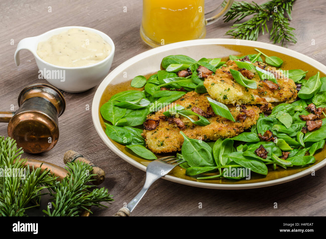Rabbit steaks with herbs and sour cream, mustard mayonnaise, sprinkled ...