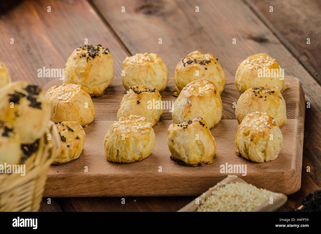 Cheesy Bites with garlic, blue cheese, sprinkled with poppy and sesame ...