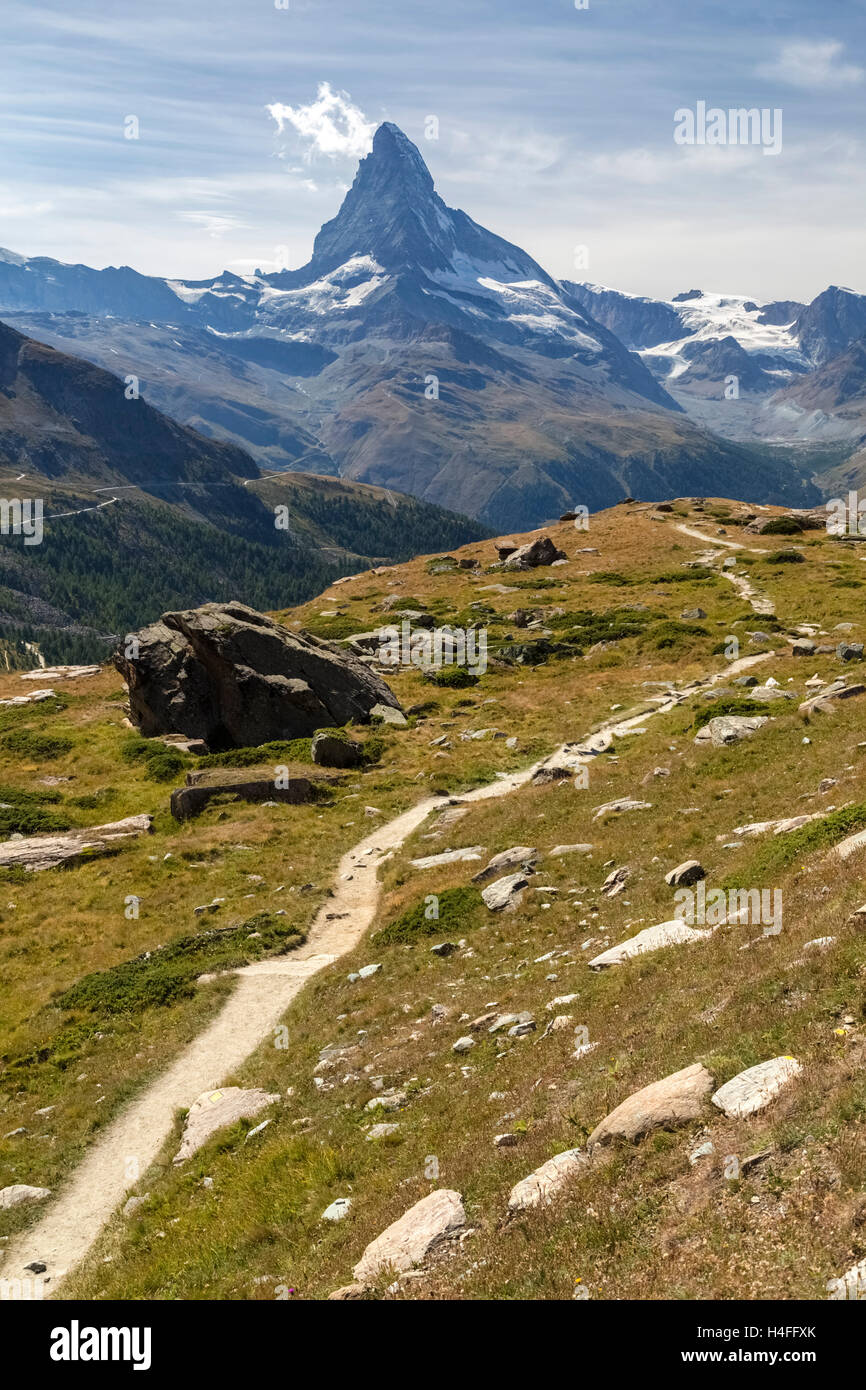 Mountain trail in front of the Matterhorn, Zermatt, Switzerland Stock ...