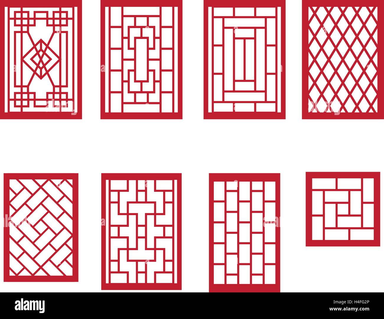 Set of Chinese pattern window with frame, vector Stock Vector Image ...
