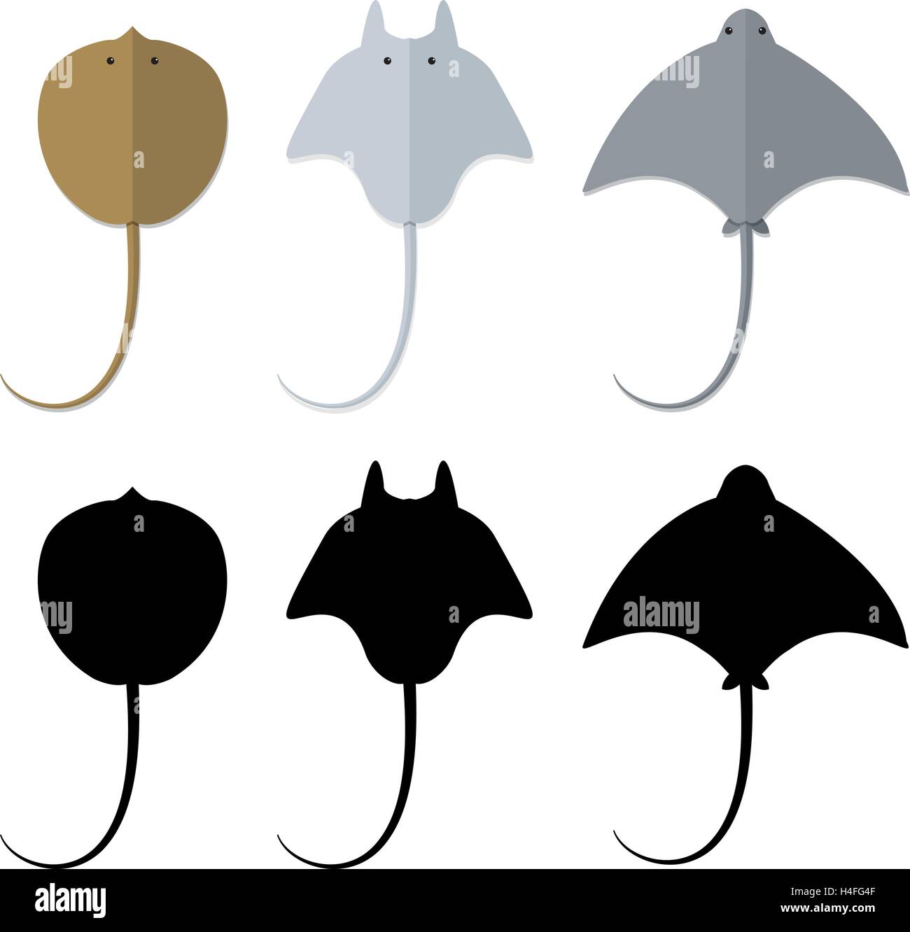 Top view, Stingray in flat and silhouette style, vector Stock Vector ...