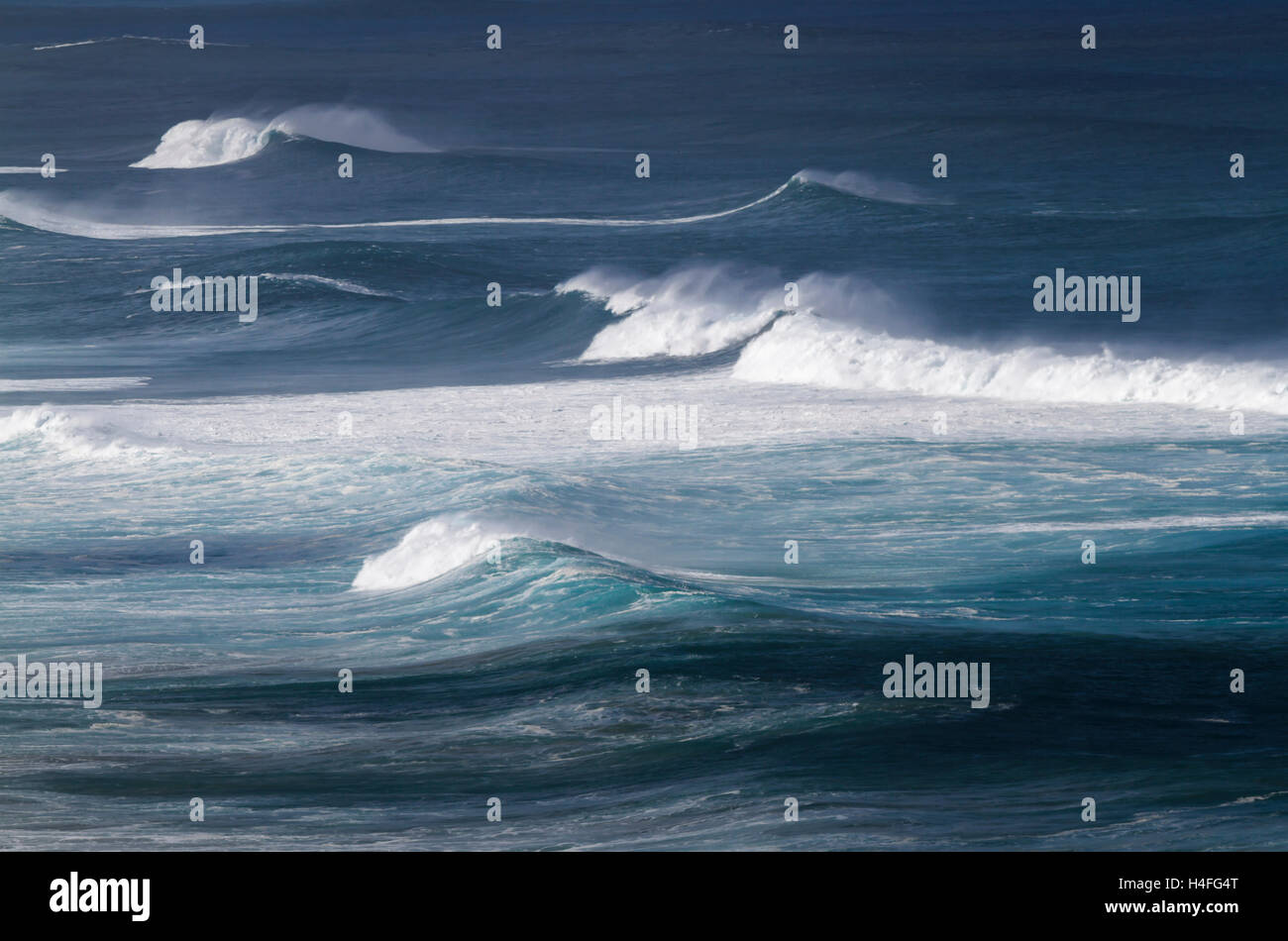 Overview of big waves on the north shore of Oahu Hawaii Stock Photo - Alamy