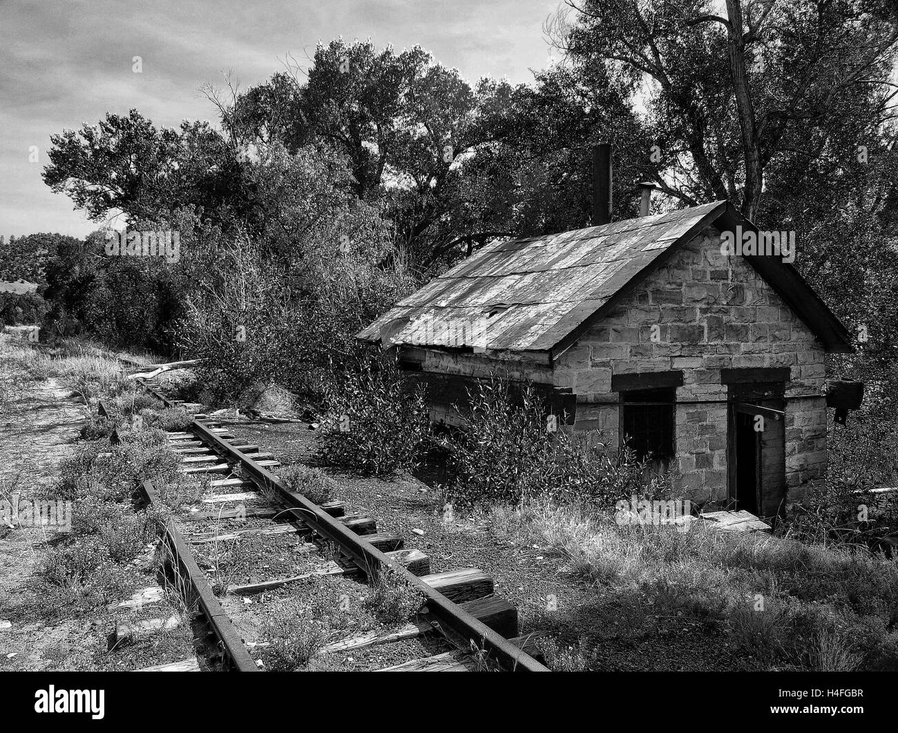 End of railroad tracks Black and White Stock Photos & Images - Alamy
