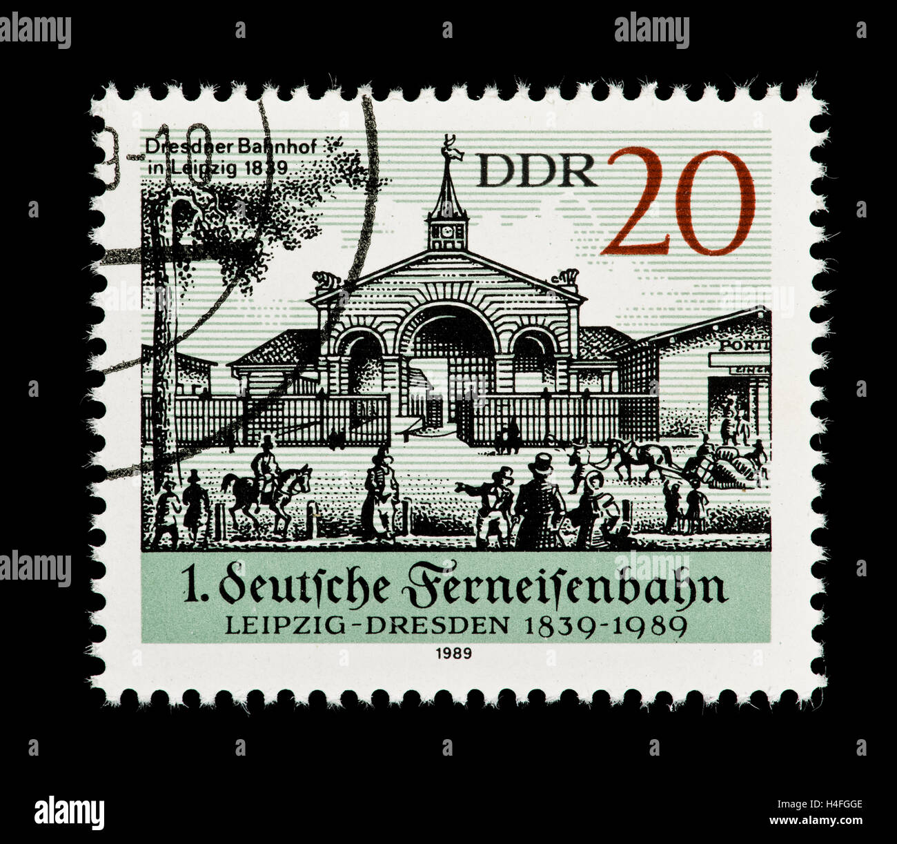 Postage stamp from East Germany depicting buildings in 1690, issued for ...