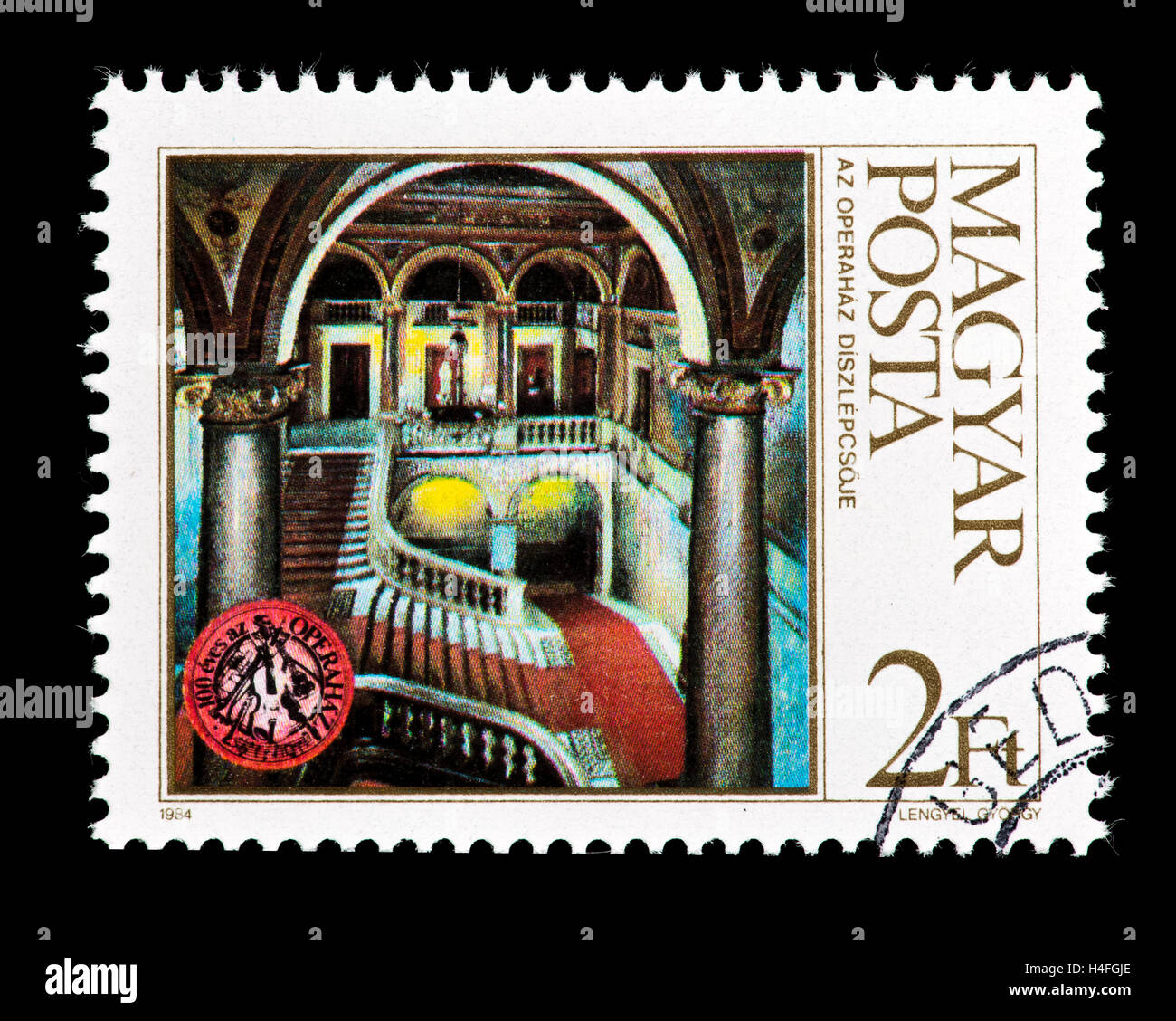 Postage stamp from Hungary depicting the Hallway of the Budapest Opera ...