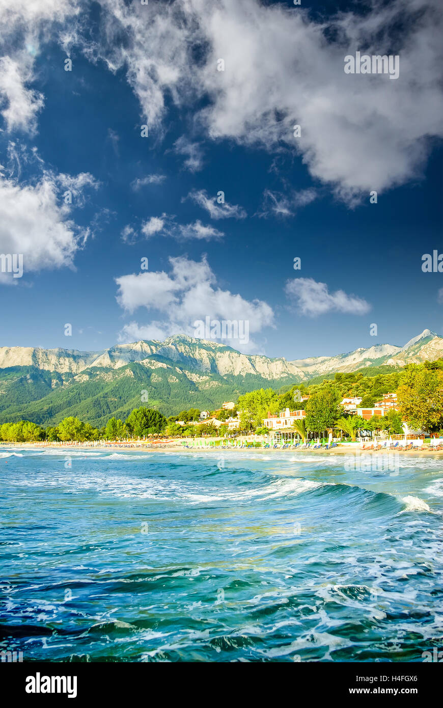 Psili Ammos beach, Thassos island, Greece. It is known as Golden beach ...