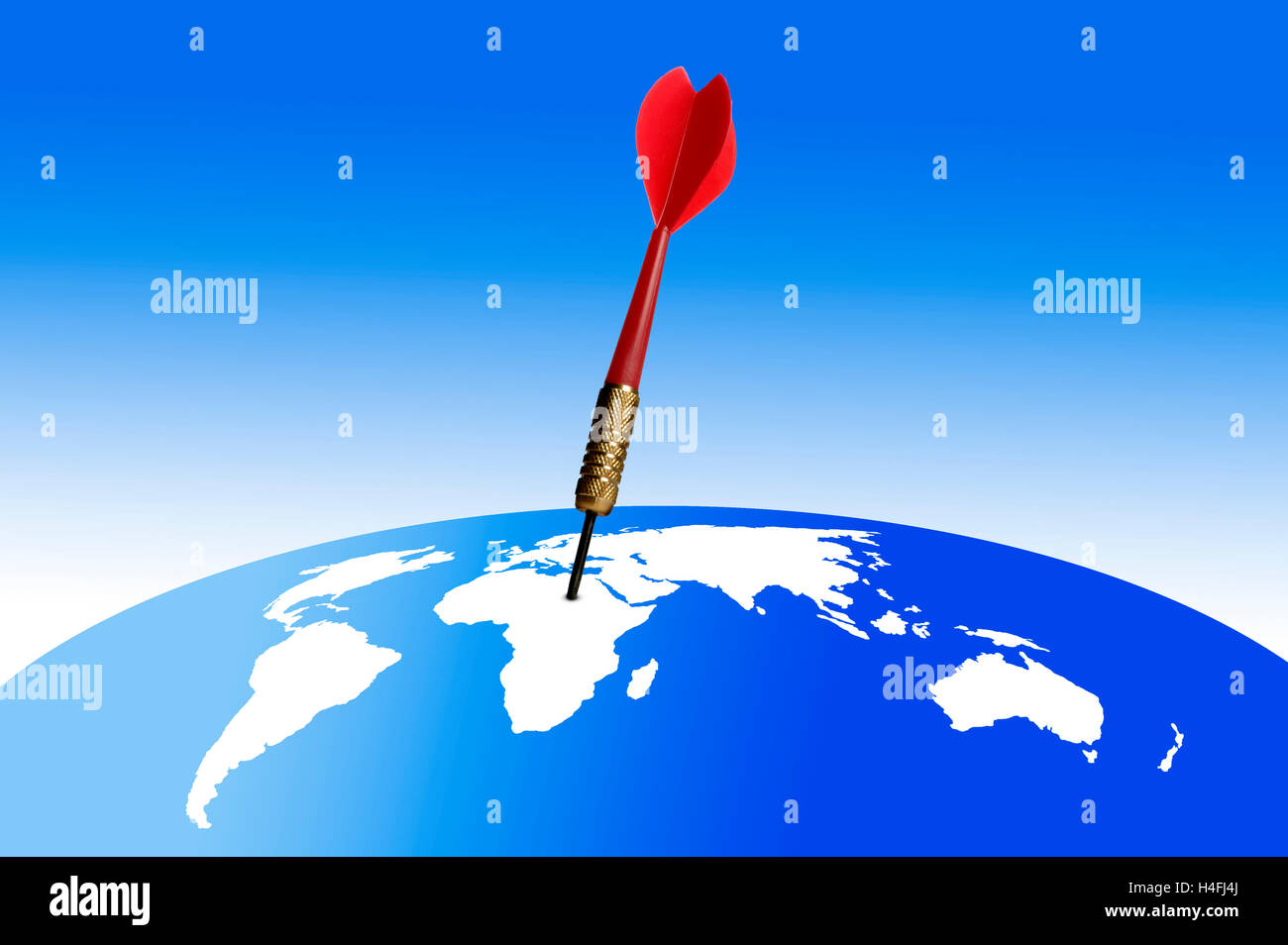dart hitting a world map - business goal concept Stock Photo - Alamy