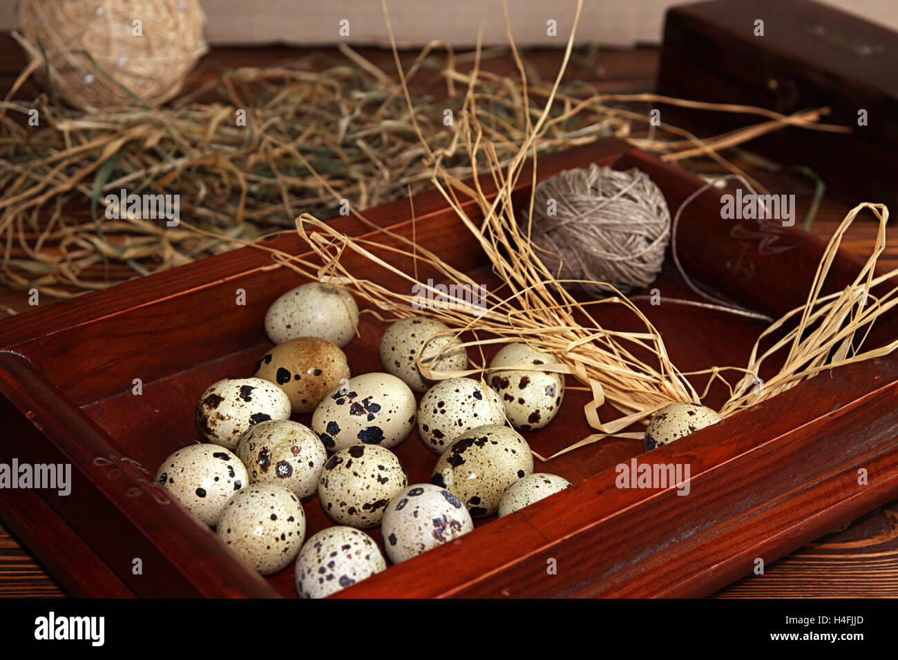 Quail egg in wooden box Stock Photo - Alamy
