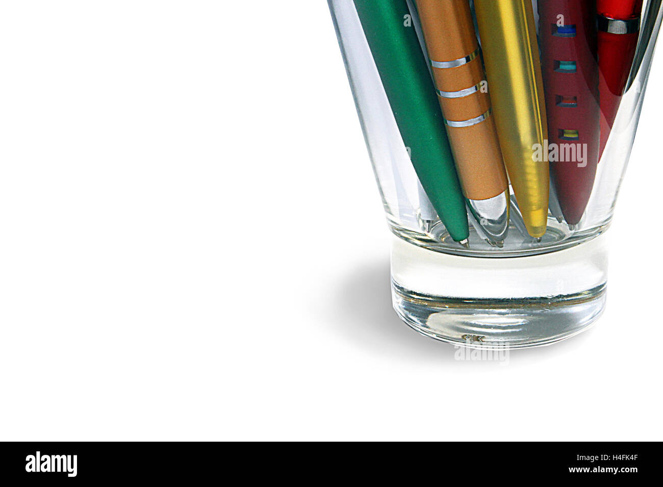 Ballpoint pens set of different types and colours in the glass Stock ...