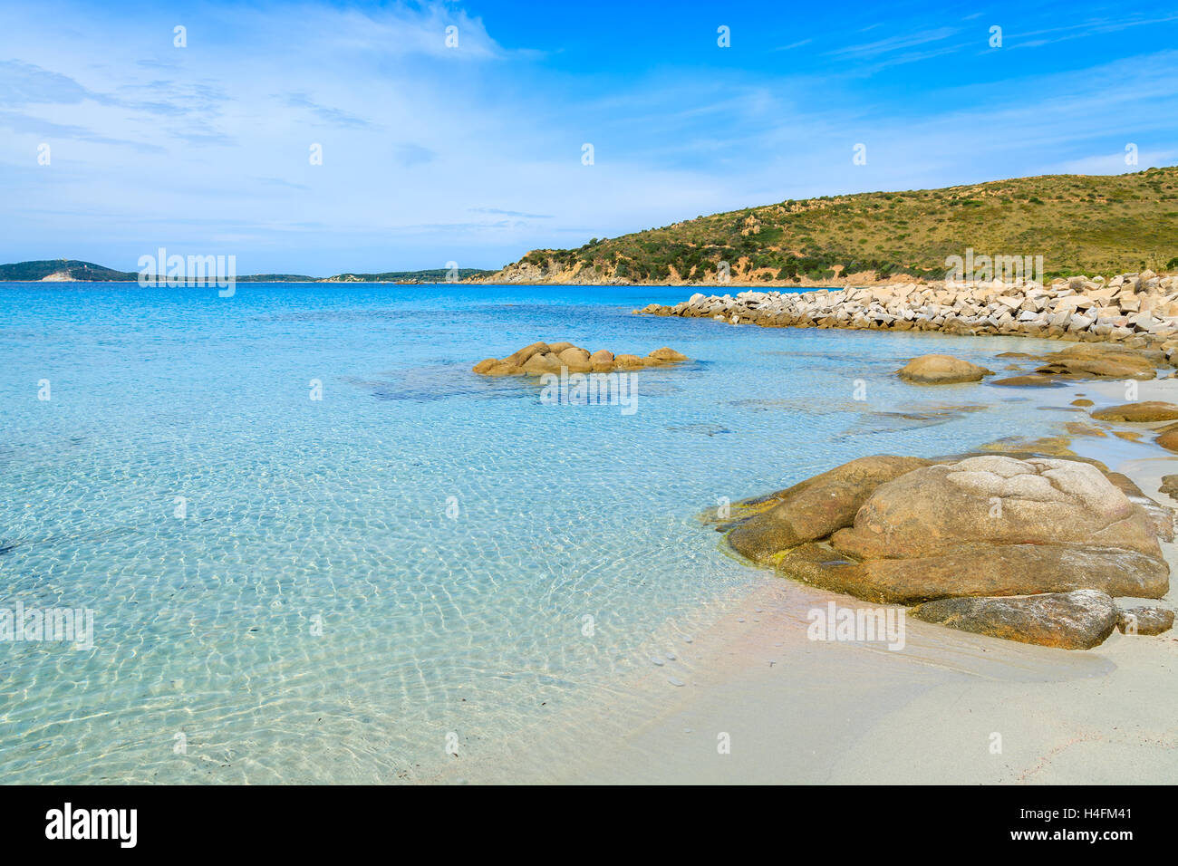 Crystal clear turquoise sea water at Punta Molentis beach, Sardinia ...