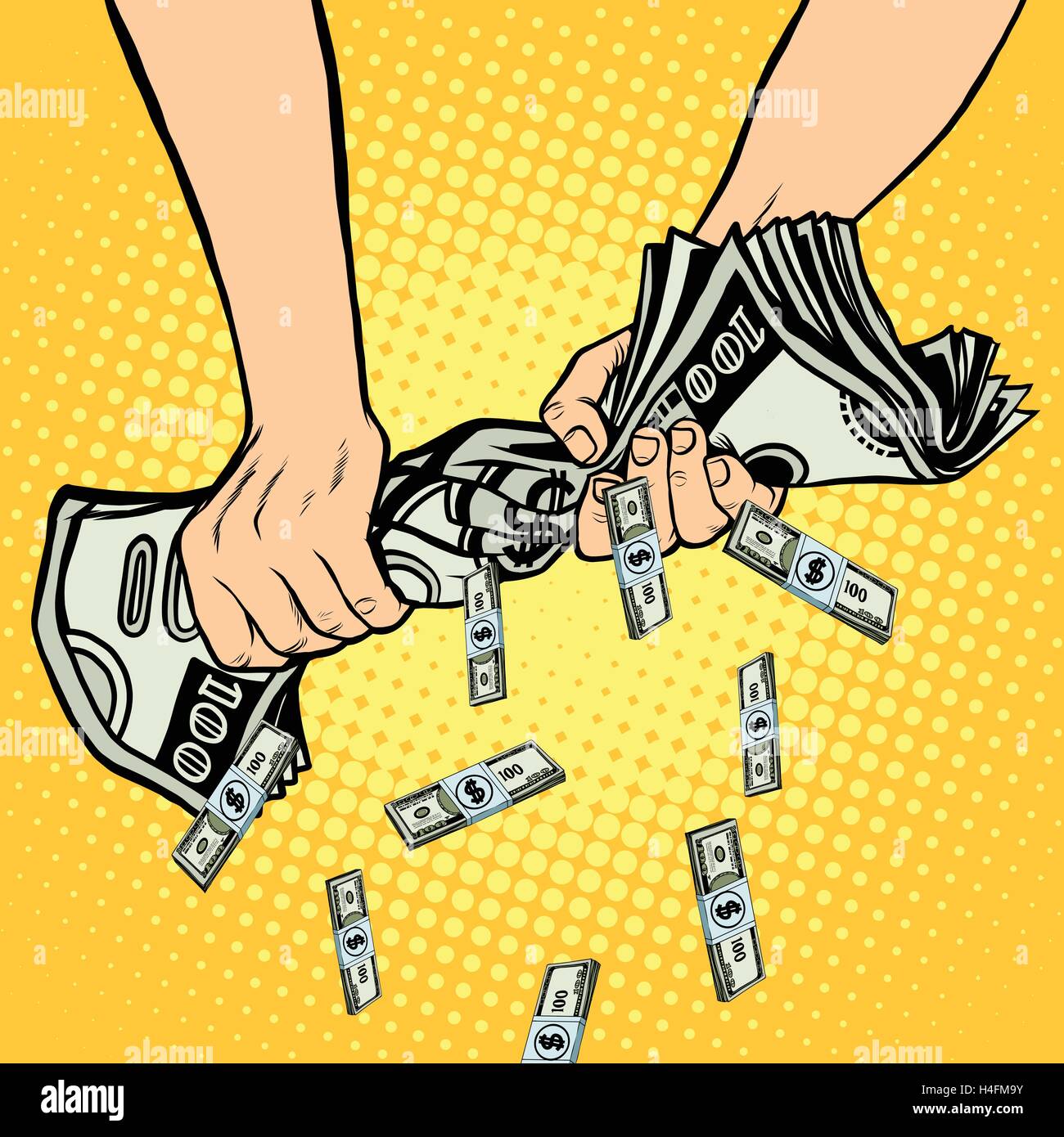 Financial profit, hands squeeze out of the money dollars Stock Vector ...