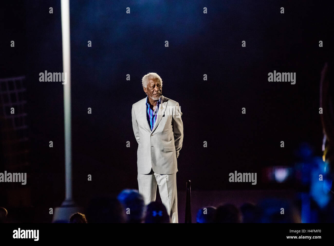 Morgan Freeman speaking to the audience during the Invictus Games ...