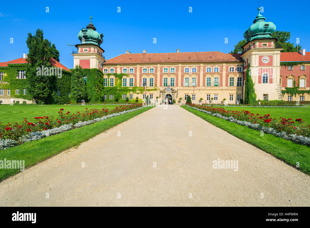 Entrance to beautiful Lancut castle on sunny summer day, Poland Stock ...