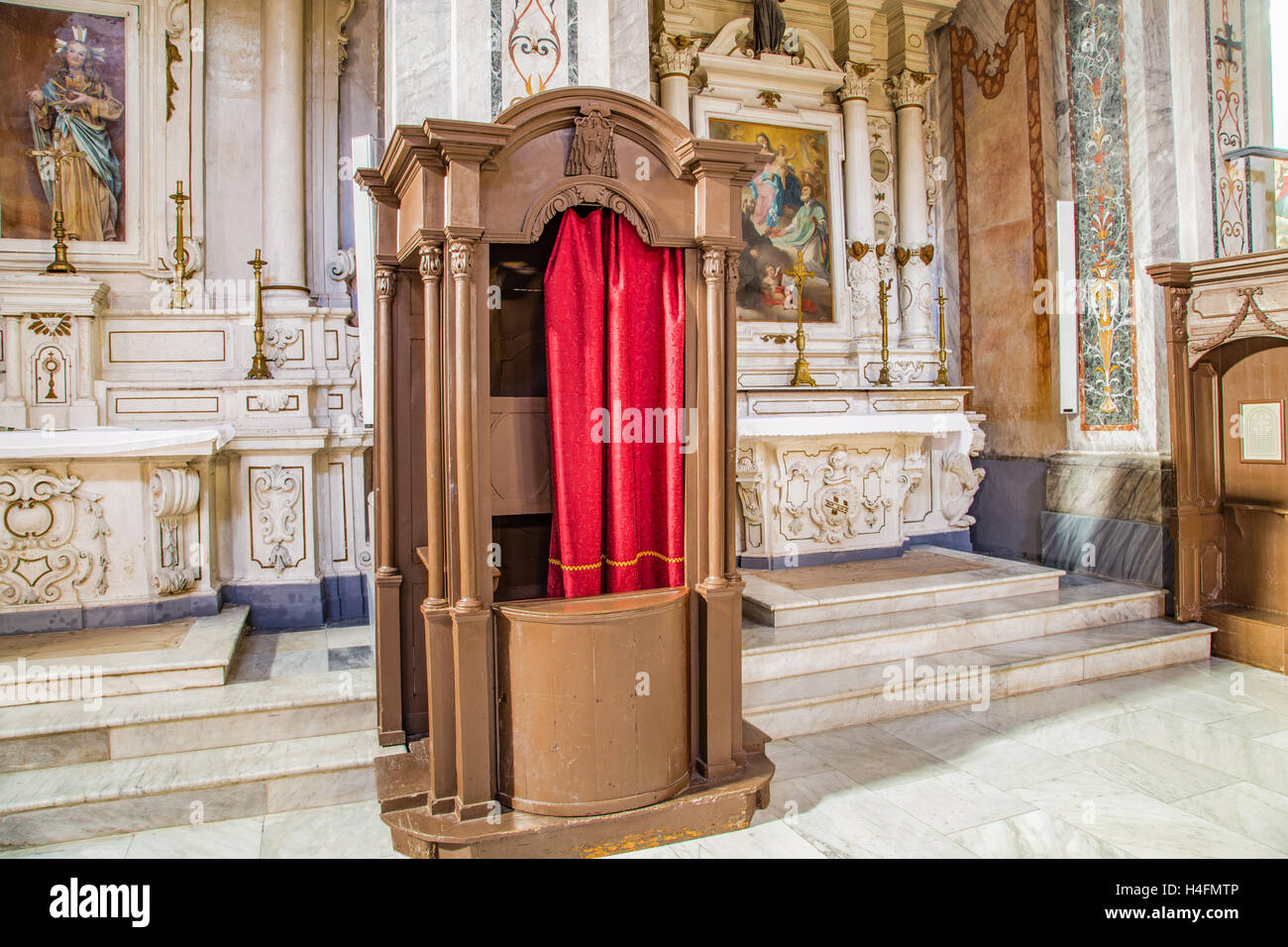 wooden confessional in an Italian church Stock Photo - Alamy