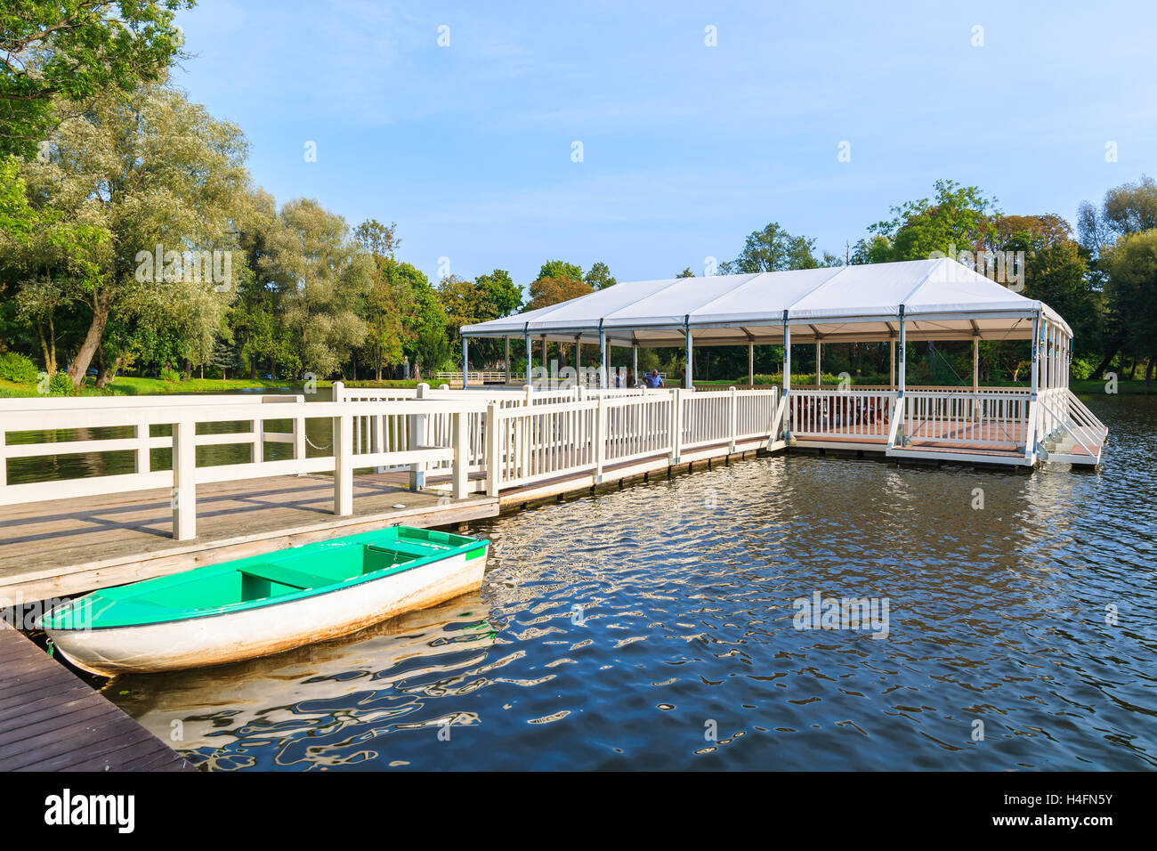Boat on lake in beautiful park of Radziejowice palace near Warsaw ...