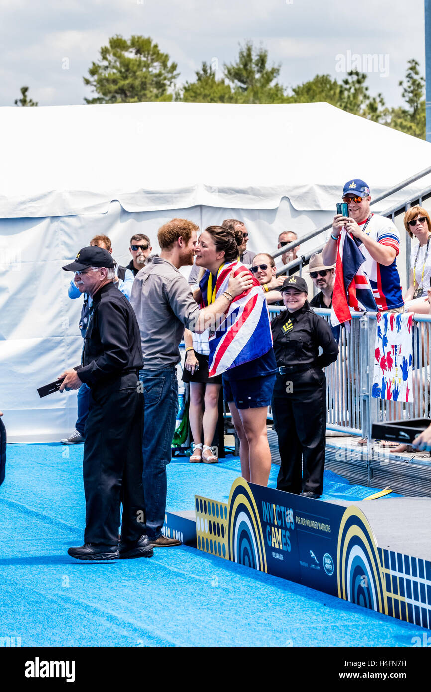 Prince Harry presents Fiona Bullen of the United Kingdom with the ...