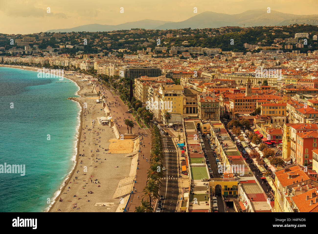 Nice, France: top view of old town andPromenade des Anglais Stock Photo ...
