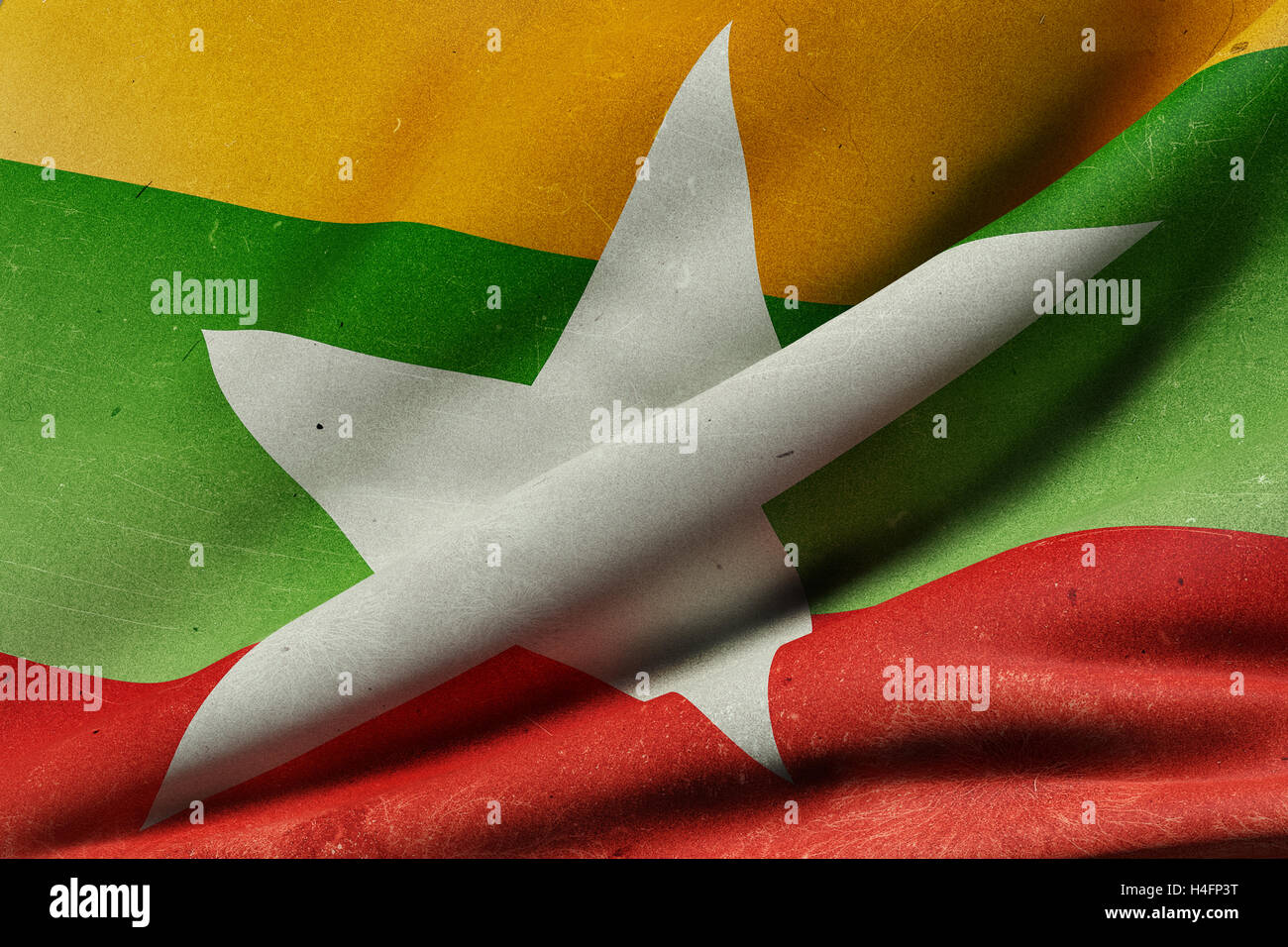 3d rendering of an old Republic of the Union of Myanmar flag waving ...