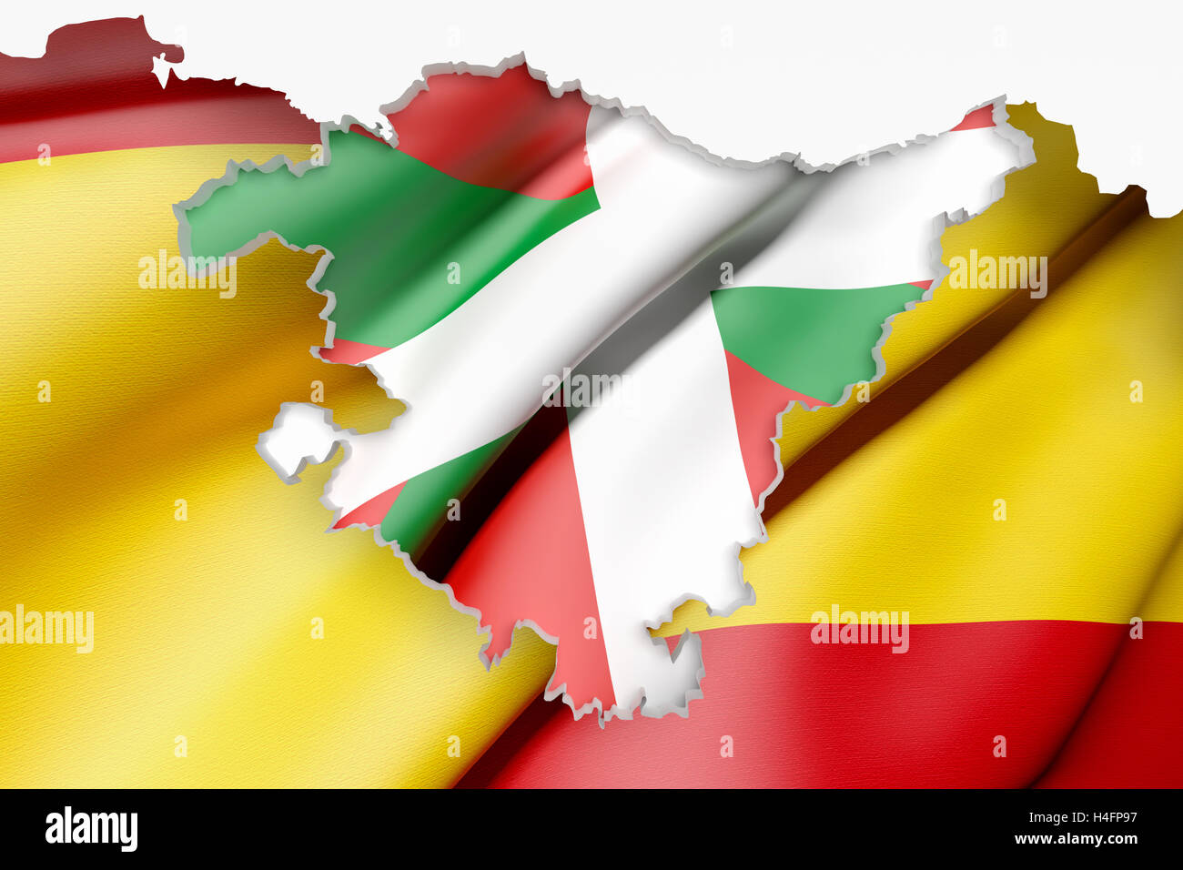 3d rendering of map of Basque Country with flag of Spain on background ...
