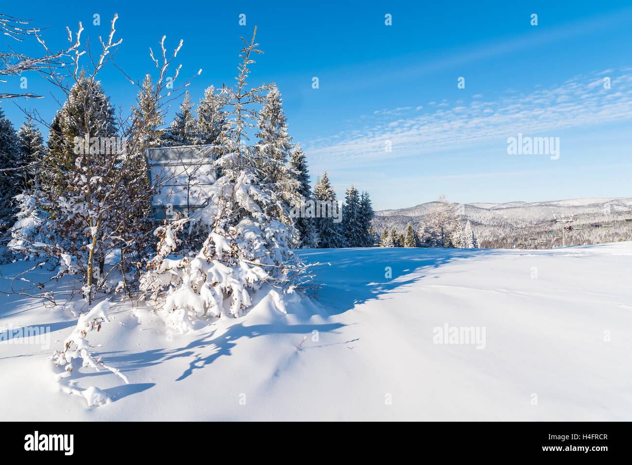 Snow covered ski resort in hi-res stock photography and images - Alamy