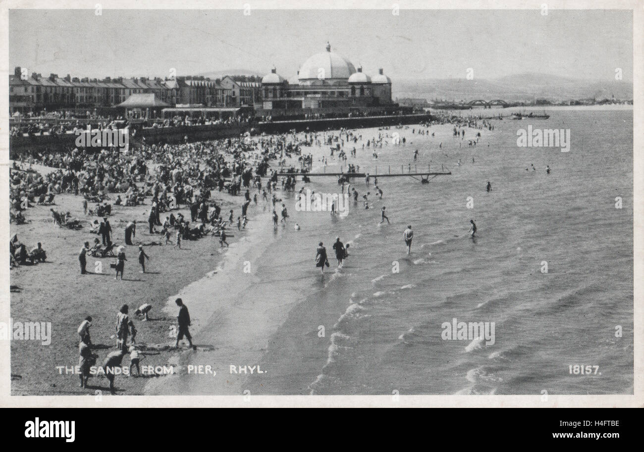 Vintage postcard of Rhyl beach in North Wales circa 1950 showing the ...