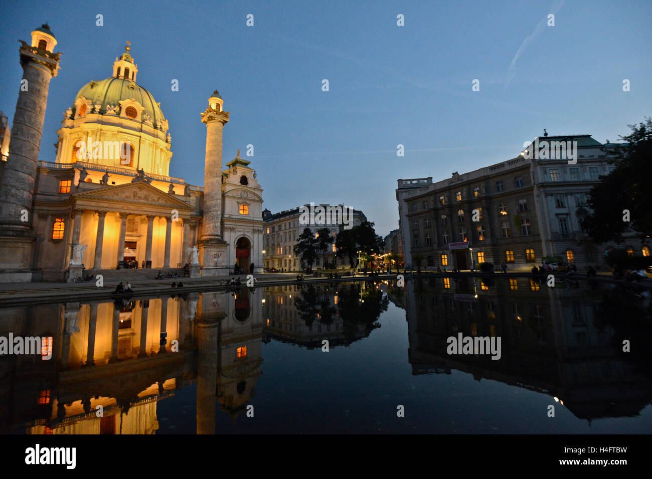 Karlsplatz, Vienna, Austria. View of Karlskirche church and fountain ...