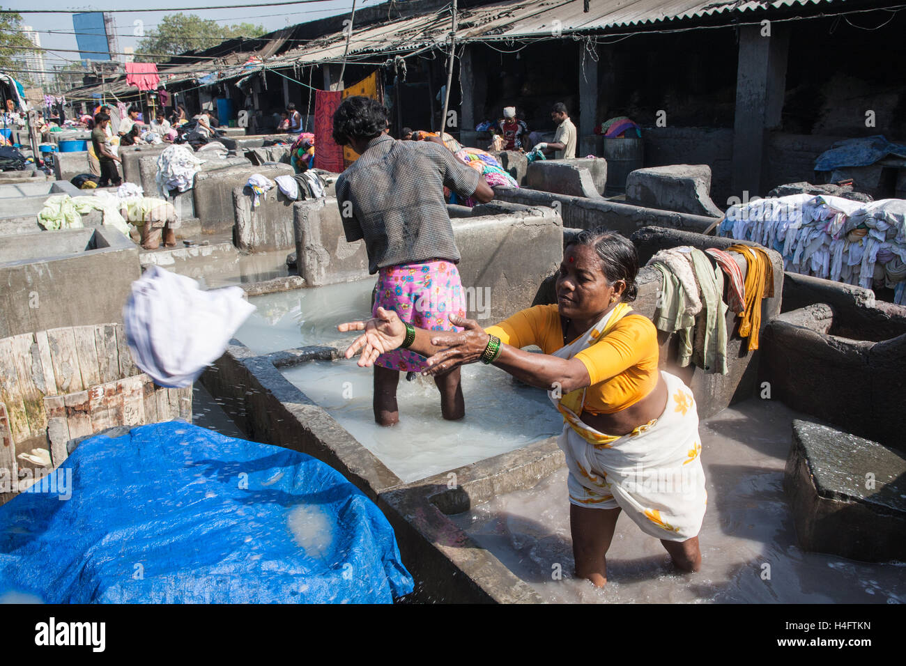 Washing wash day hand washing laundry and hanging clothes at Dhobi Ghat ...