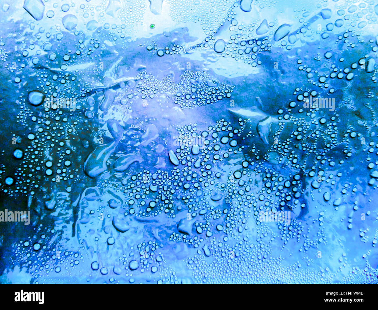 air bubble and drops water in pool, look at to the glass window ...