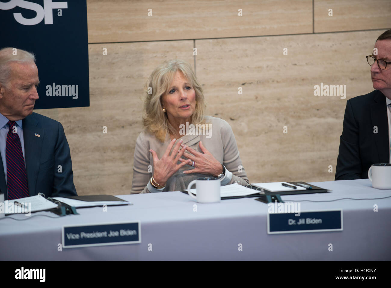 Vice President Joe Biden and wife Dr. Jill Biden (c) speak at the ...