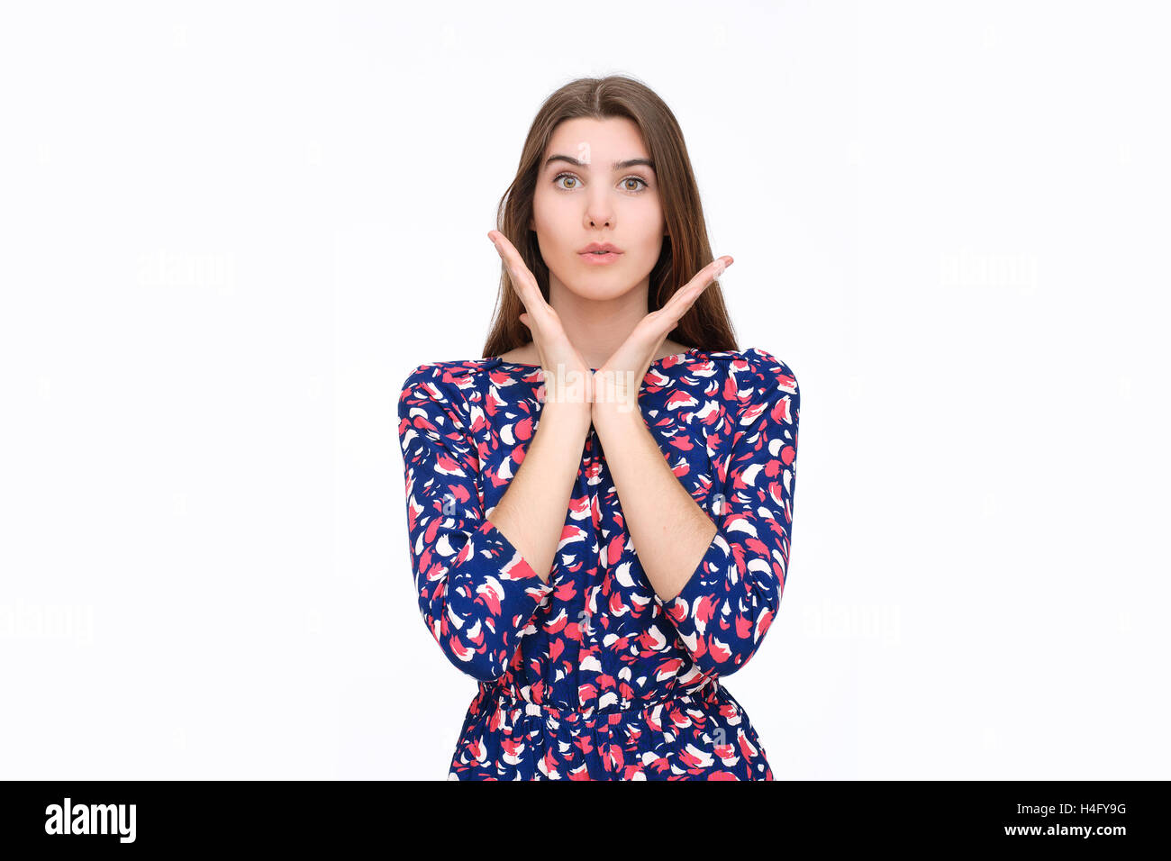 Surprised beautiful woman smiling Stock Photo - Alamy