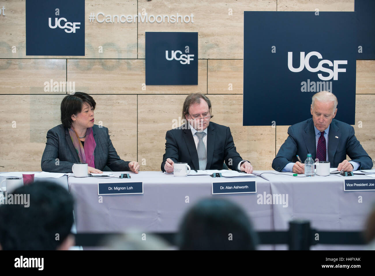 (L-R) Dr. Mignon Loh, Dr. Alan Ashwort and Vice President Joe Biden ...