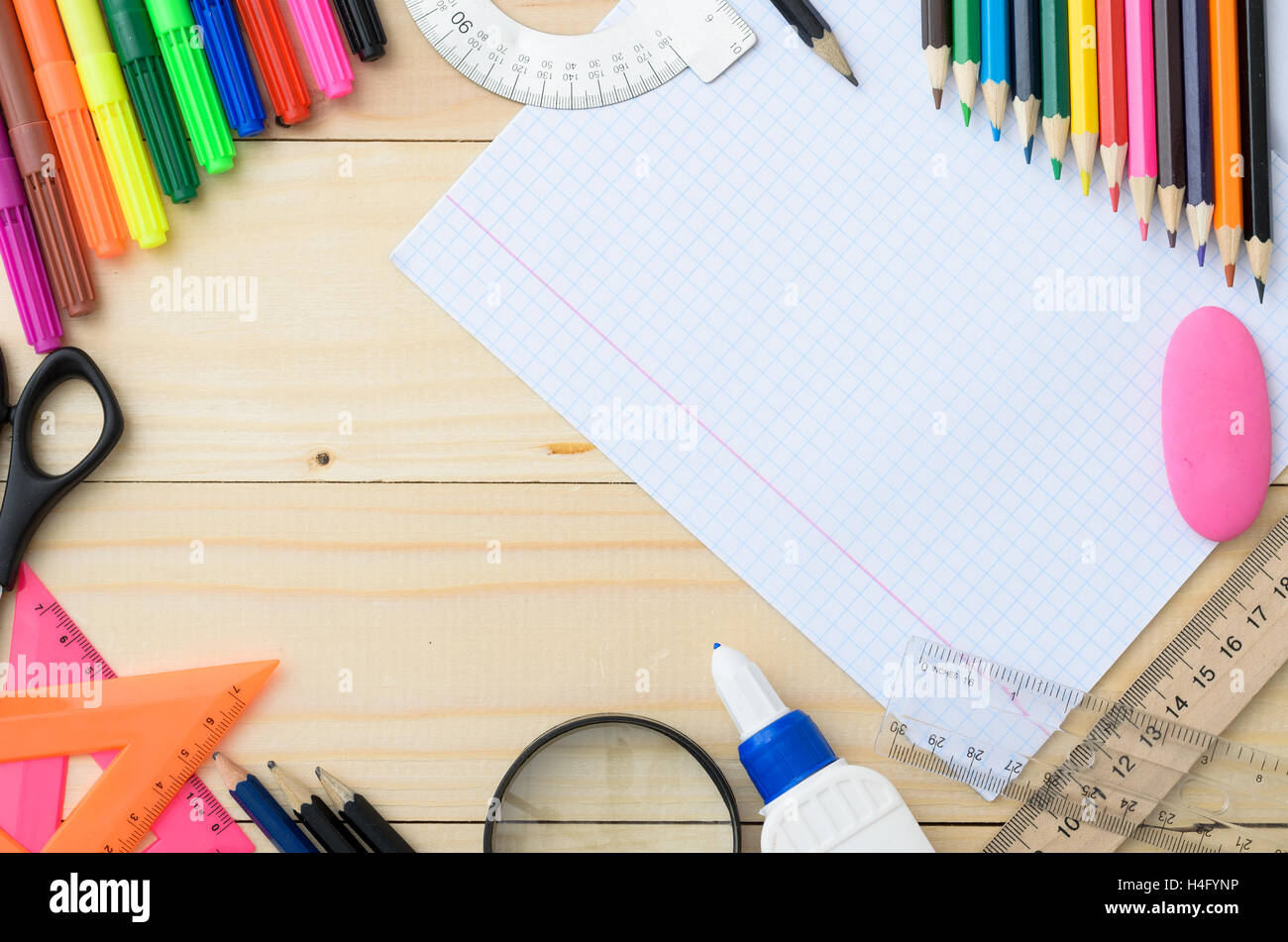 School stationery with notebook copyspace Stock Photo - Alamy