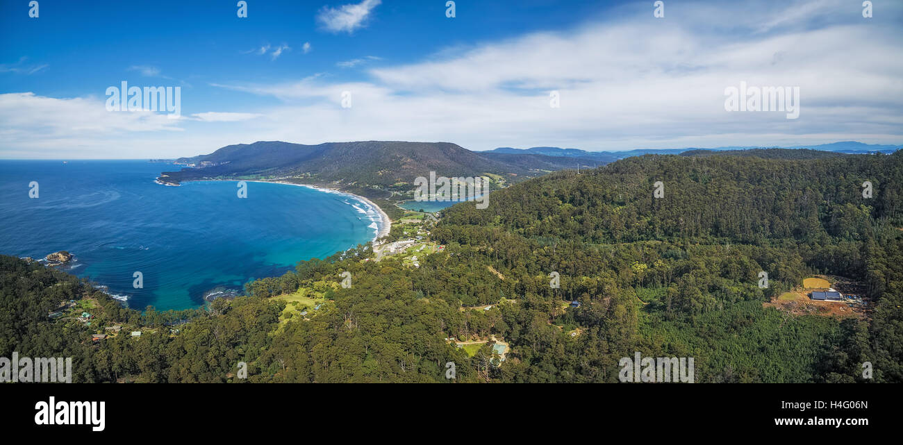 Aerial panorama of Eaglehawk Neck, East Coast, Tasmania, Australia ...