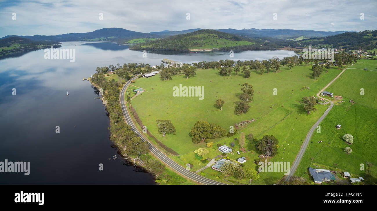 Aerial panorama of Huon River and Valley, Tasmania, Australia Stock ...