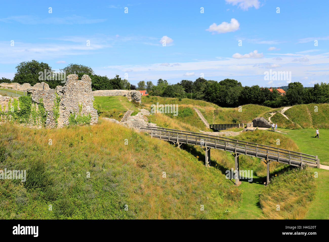 Summertime view of the ruins of Castle Acre Castle, Castle Acre village ...