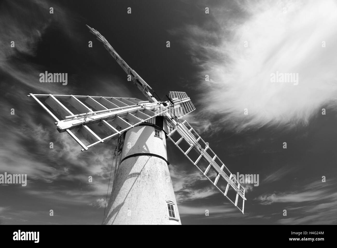 Summer, Thurne windmill, river Thurne, Norfolk Broads National Park ...