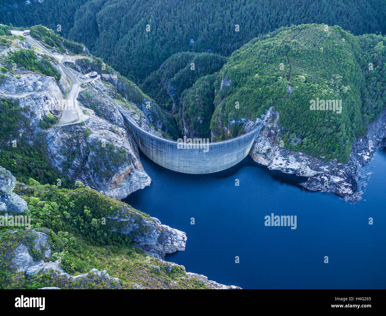 Aerial view of Gordon Dam and lake. Southwest, Tasmania, Australia ...