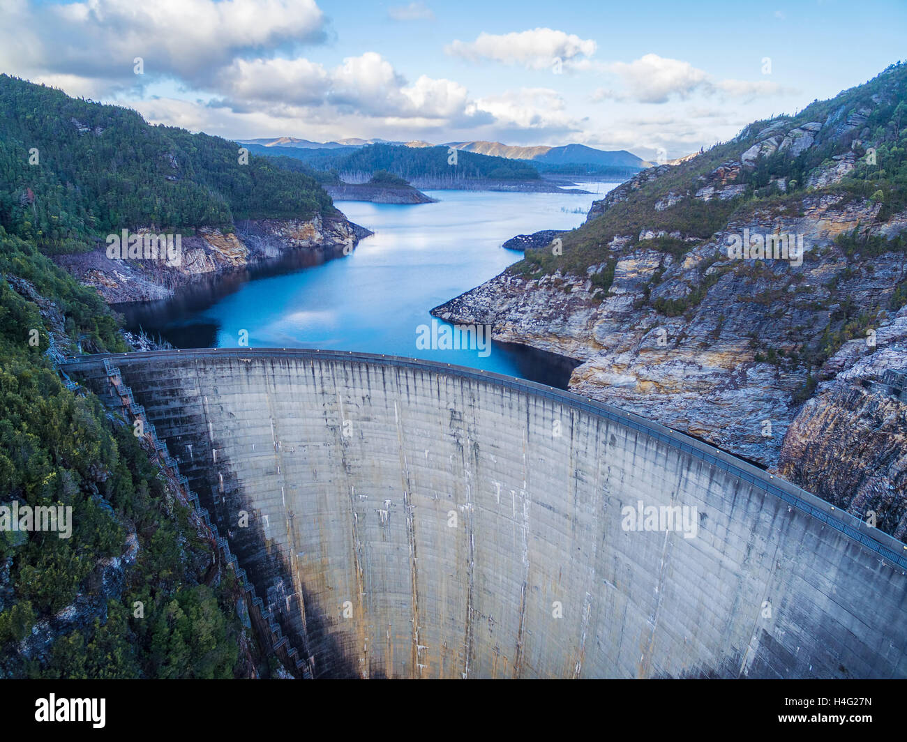 Aerial view of Gordon Dam and lake. Southwest, Tasmania, Australia ...
