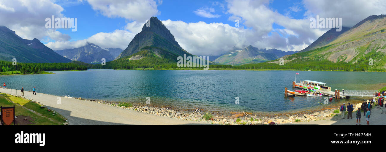 panoramic view of the swiftcurrent lake in Glacier National Park in ...